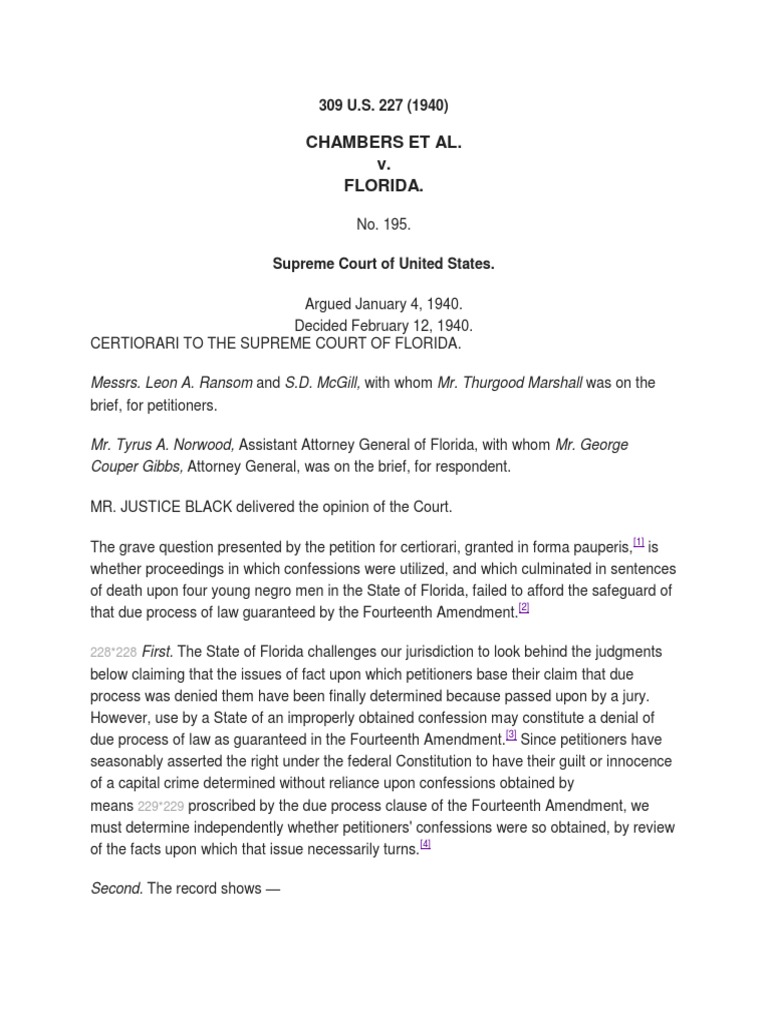 Chambers Vs Florida | PDF | Fourteenth Amendment To The United States ...