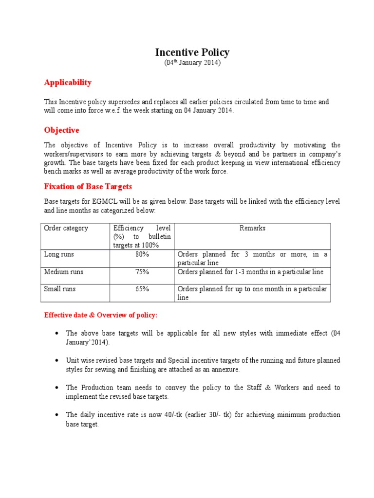 Garments Sewing Line Incentive Policy | PDF | Incentive | Audit