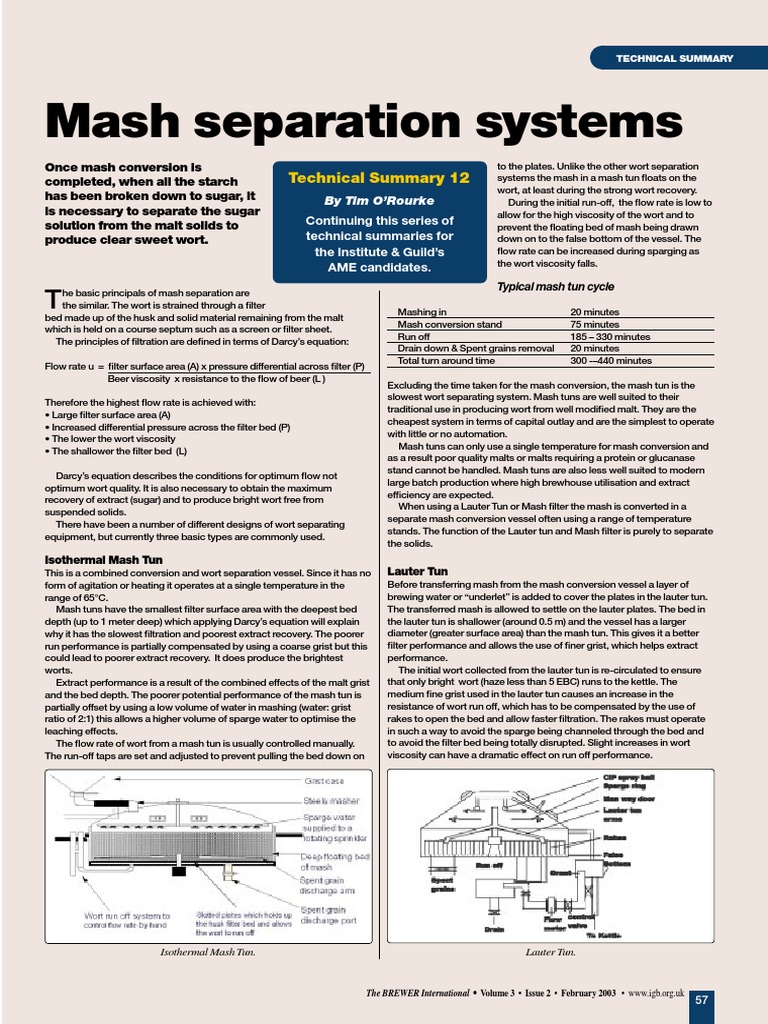 Mash Separation Techniques in Brewing | PDF | Brewing | Filtration
