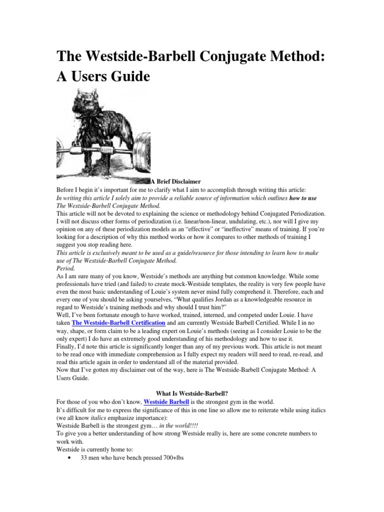 The Westside-Barbell Conjugate Method - A Users Guide | PDF | Sports ...