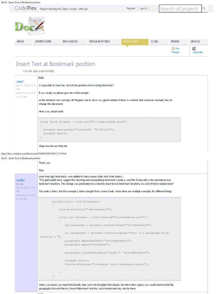 Insert Text at Bookmark Position | PDF | Source Code | Operating System ...