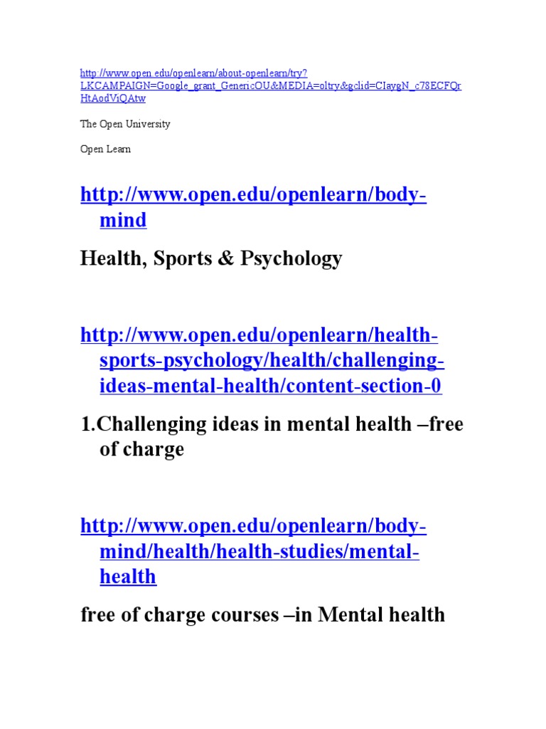 Free Mental Health Courses Online | PDF