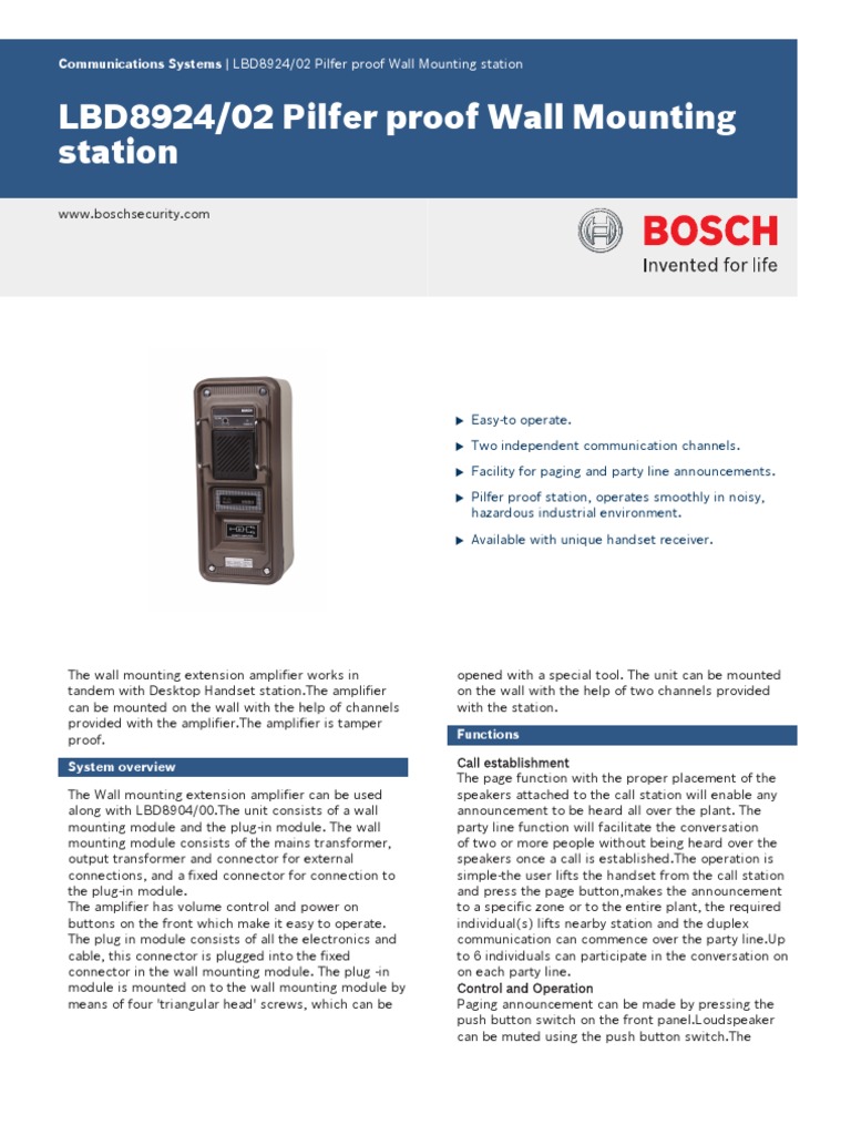 BOSCH 8924 Data Sheet | PDF | Electrical Connector | Loudspeaker