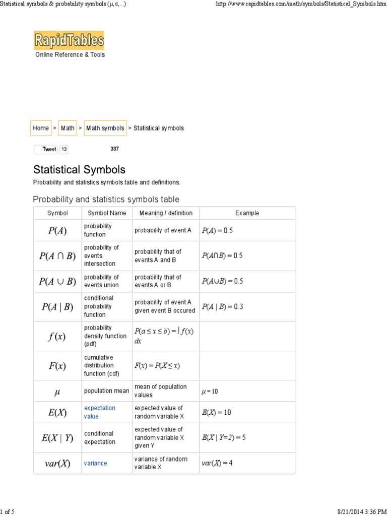 Statistical Symbols & Probability Symbols (μ,σ,.. | Download Free PDF ...
