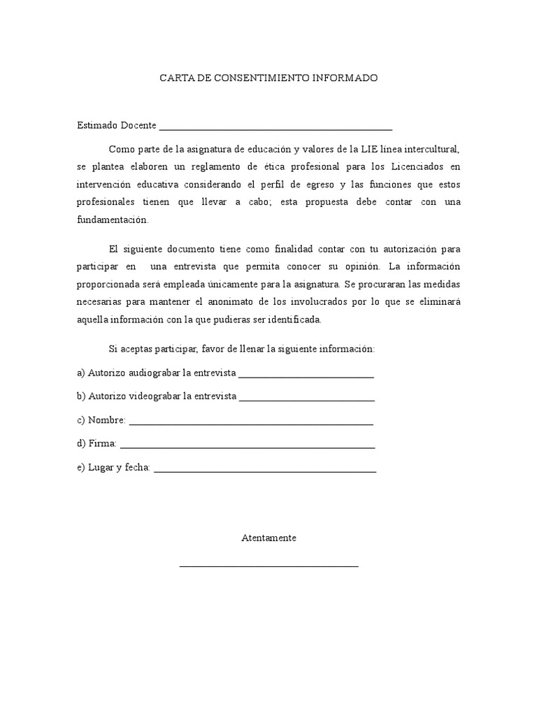 Carta de Consentimiento Informado | PDF