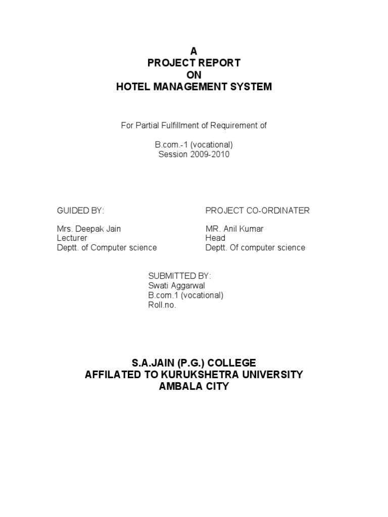 Hotel Management System Project Report | PDF | Hotel | Restaurants