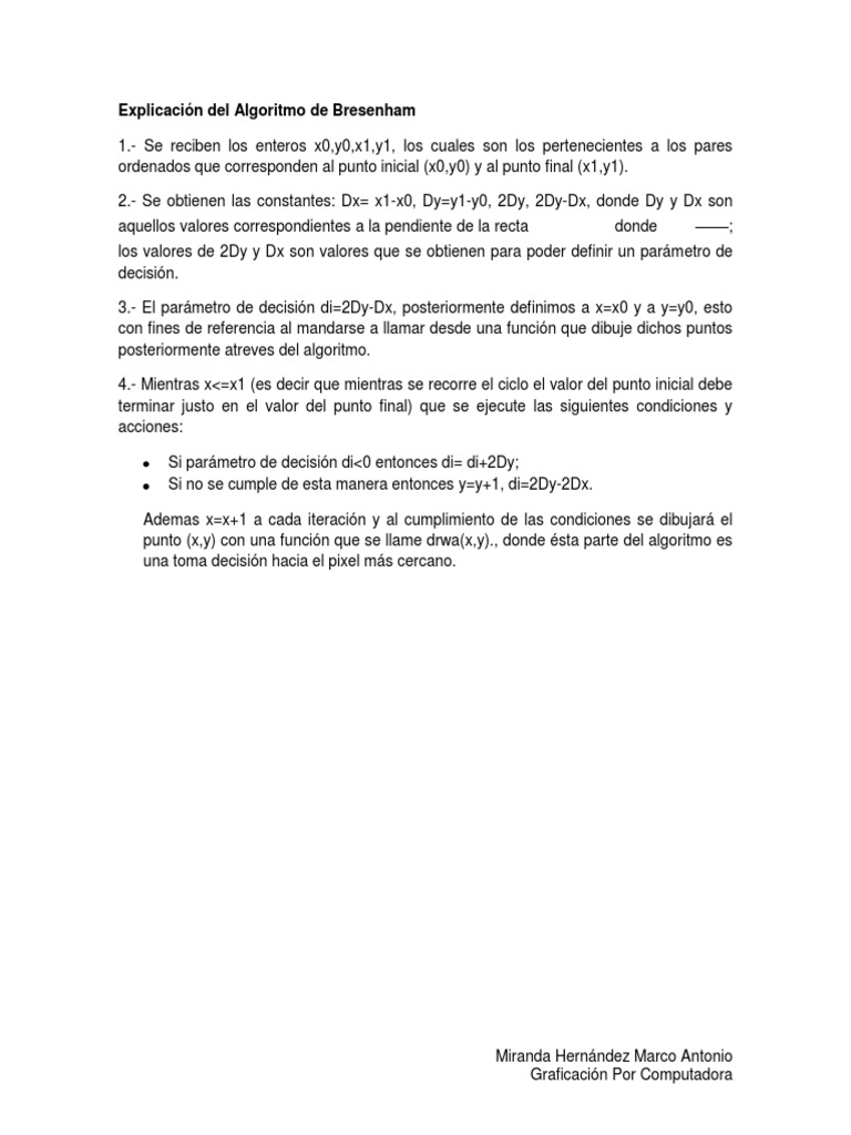 Explicación Del Algoritmo de Bresenham | PDF | Pi | Algoritmos