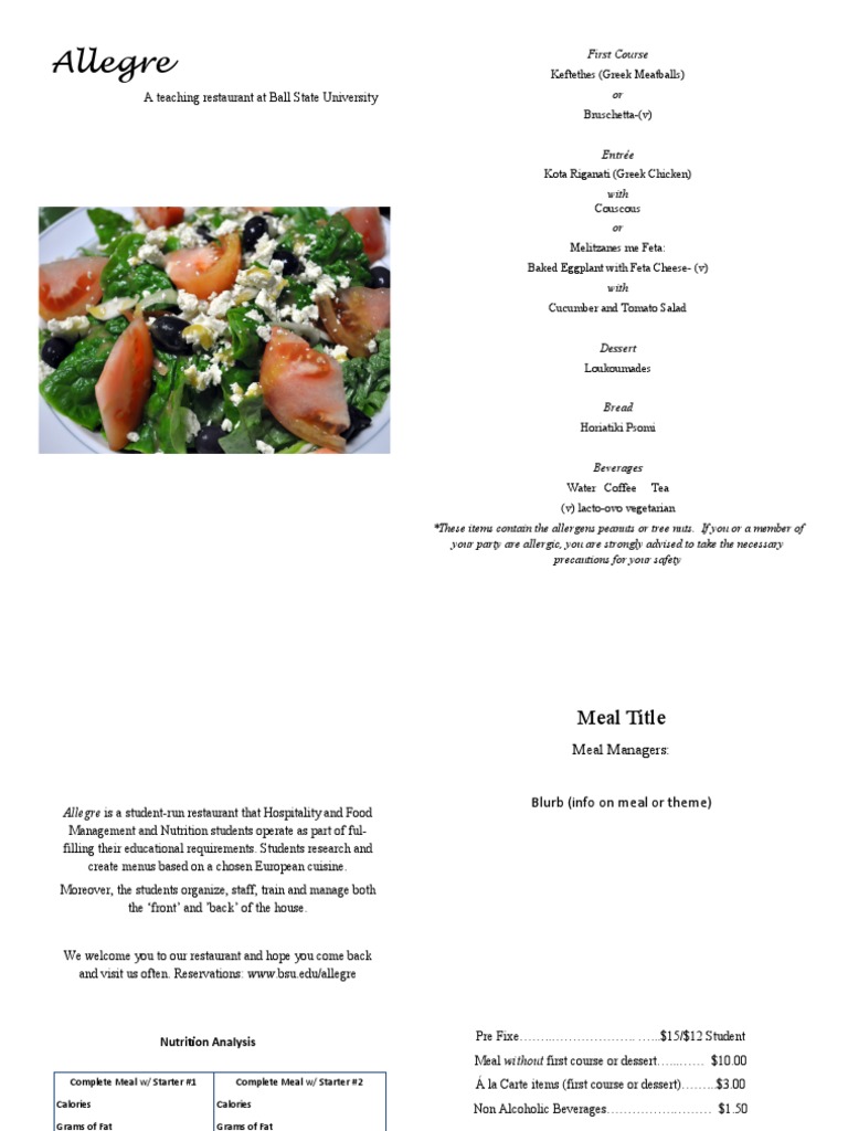 Allegre Menu | PDF