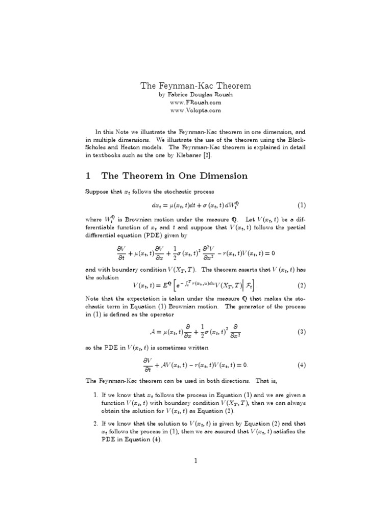 The Feynman-Kac Theorem | PDF | Black–Scholes Model | Partial Differential Equation