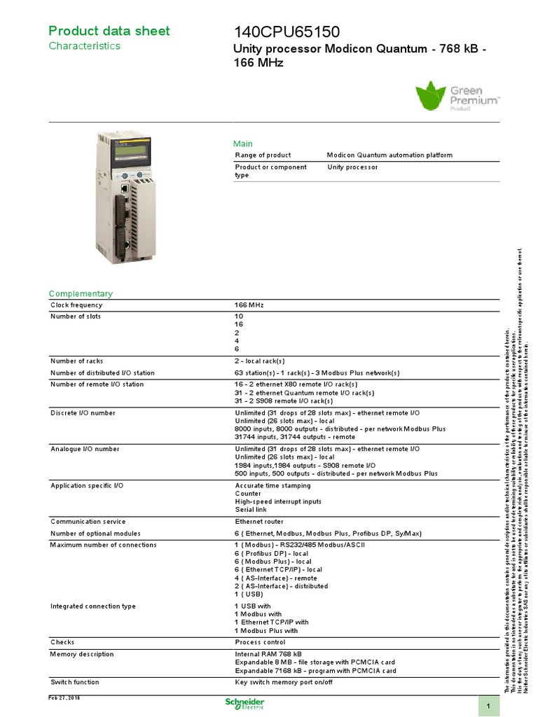 Modicon Quantum Automation Platform 140CPU65150 | PDF | Input/Output | Usb