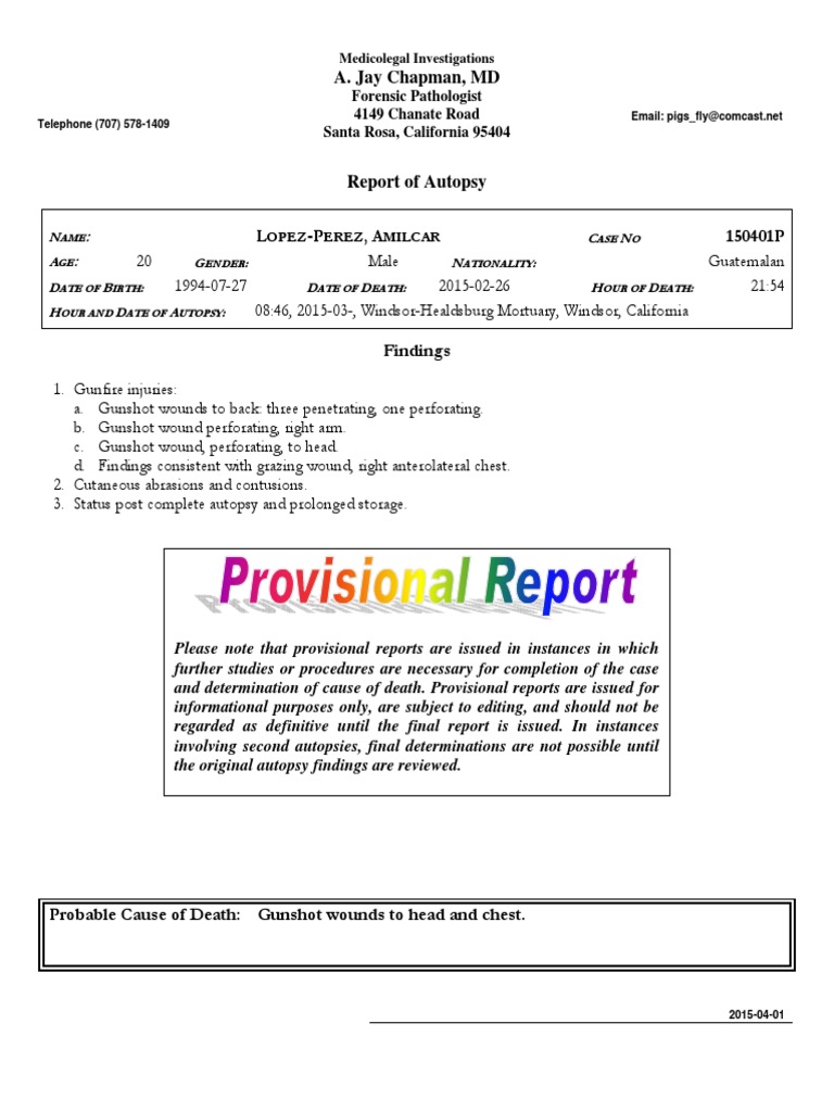 Amilcar Perez Lopez Private Autopsy Report | PDF | Anatomical Terms Of ...