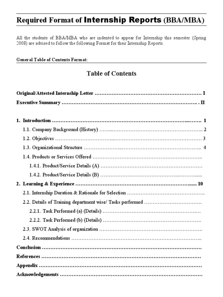 Recommended Format For Internship Reports | PDF