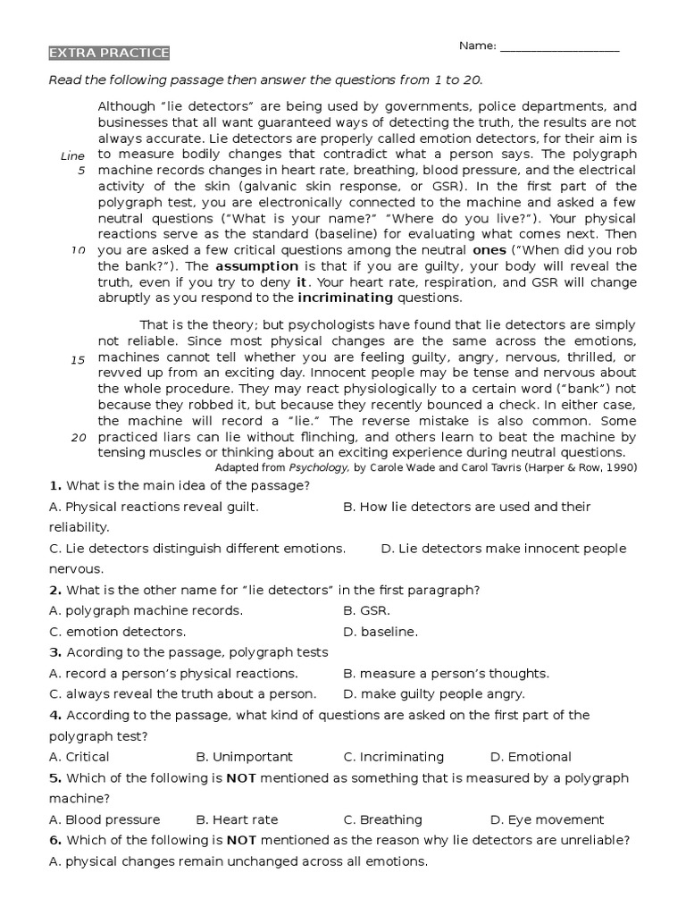 Reading Practice | PDF | Polygraph | Epistemology