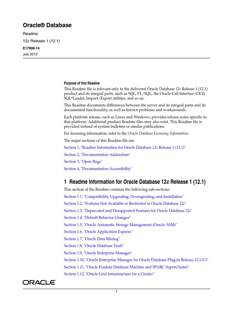 Readme | Oracle Database | Databases