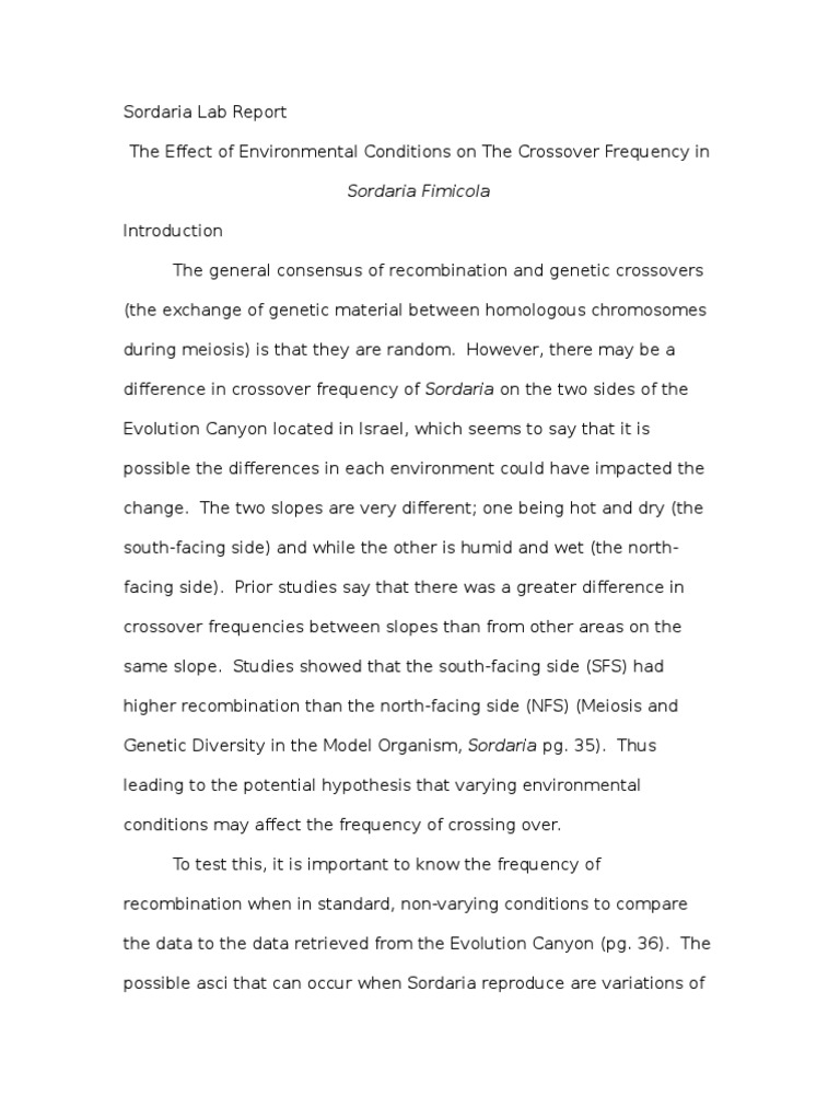 Sordaria Lab Report | PDF | Genetic Recombination | Meiosis
