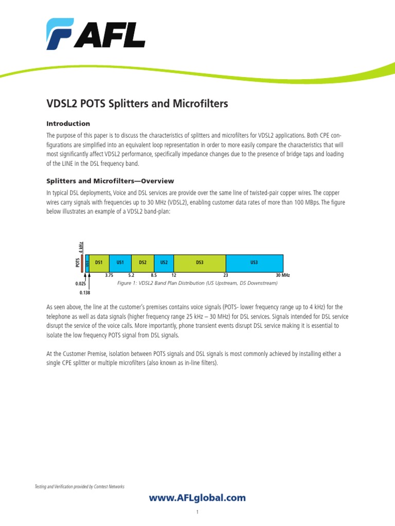 VDSL POTS Splitter Whitepaper PDF | PDF | Digital Subscriber Line ...