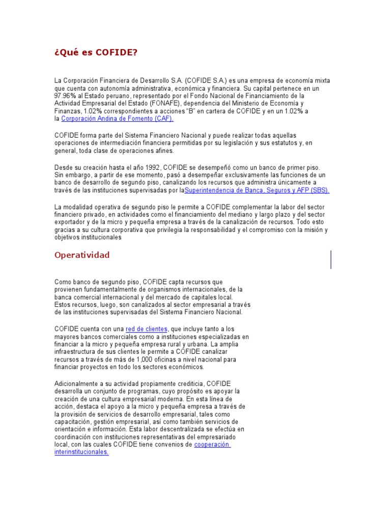 Qué Es Cofide | PDF | Bancos | Sistema financiero