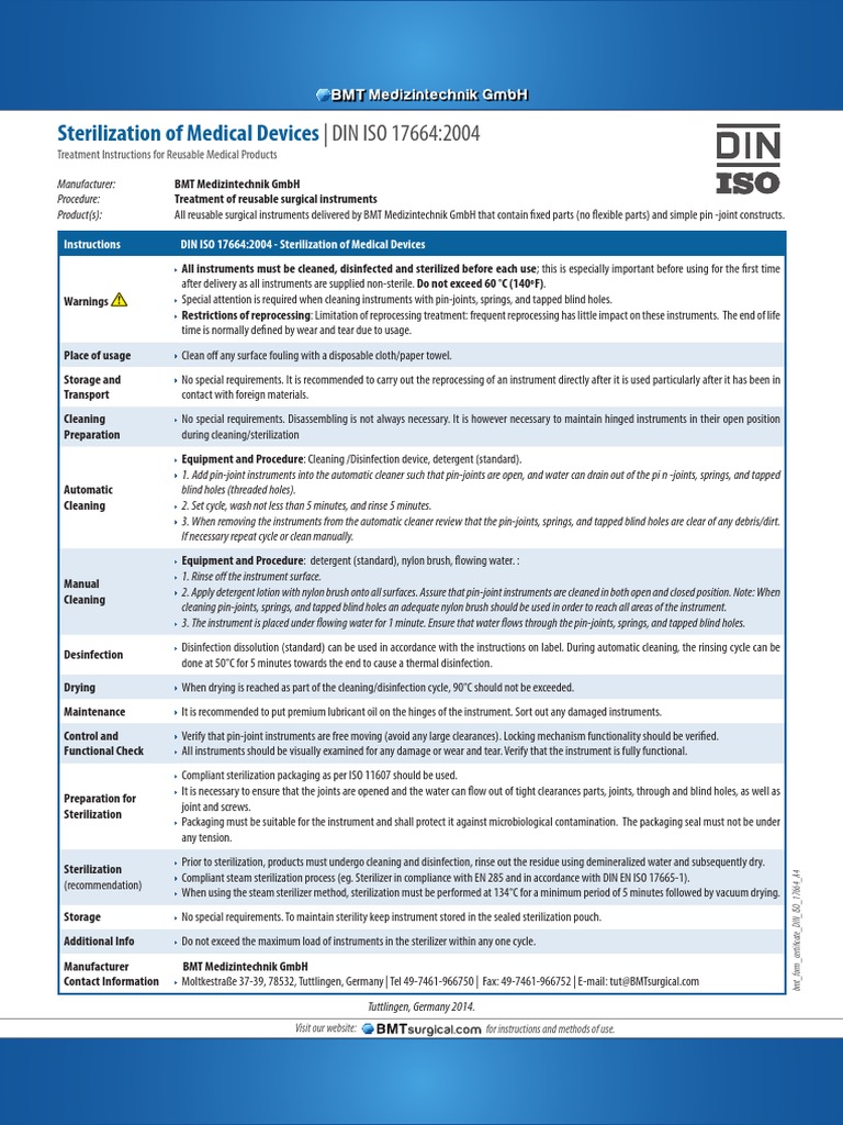 BMT Form Certificate DIN ISO 17664 A4 en | PDF | Sterilization ...