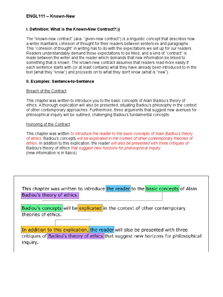 ENGL111 - Known-New: I. Definition: What Is The Known-New Contract ...