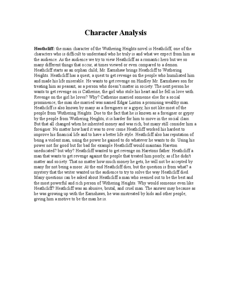 Heathcliff: Complex Wuthering Heights Character Analysis | PDF | Social ...