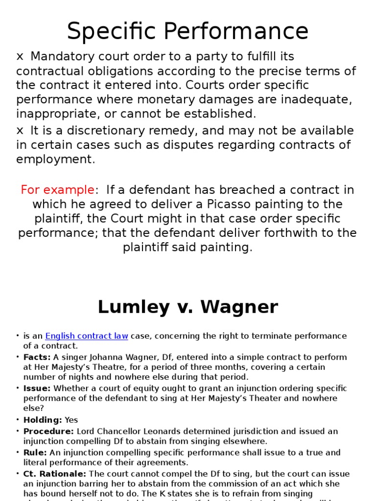 Specific Performance | Specific Performance | Injunction