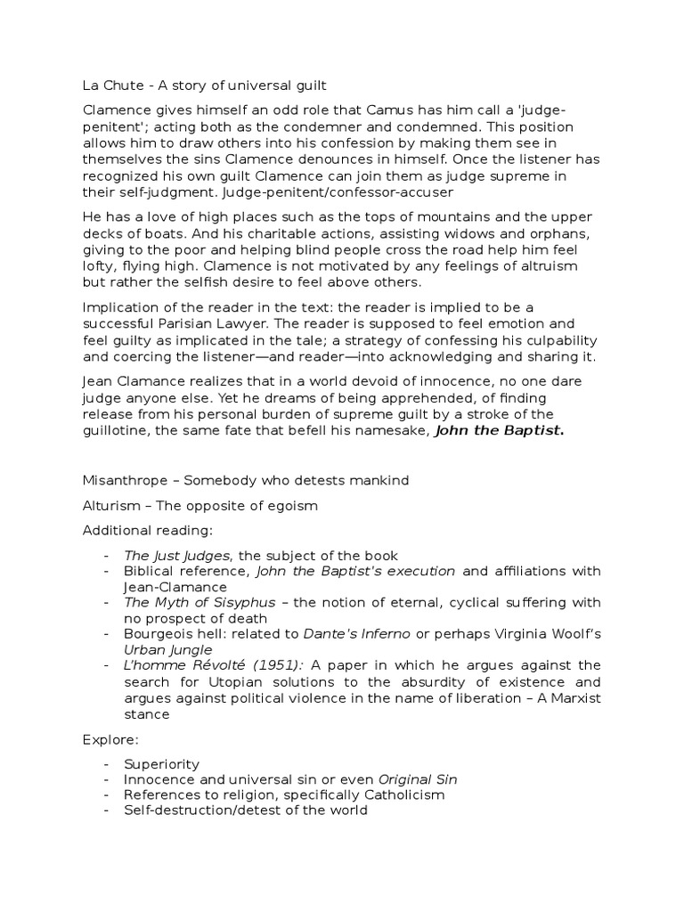 La Chute Plot Summary | PDF | Authenticity (Philosophy) | Existentialism