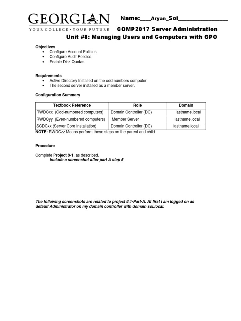 COMP2017 Server Administration Unit #8: Managing Users and Computers ...
