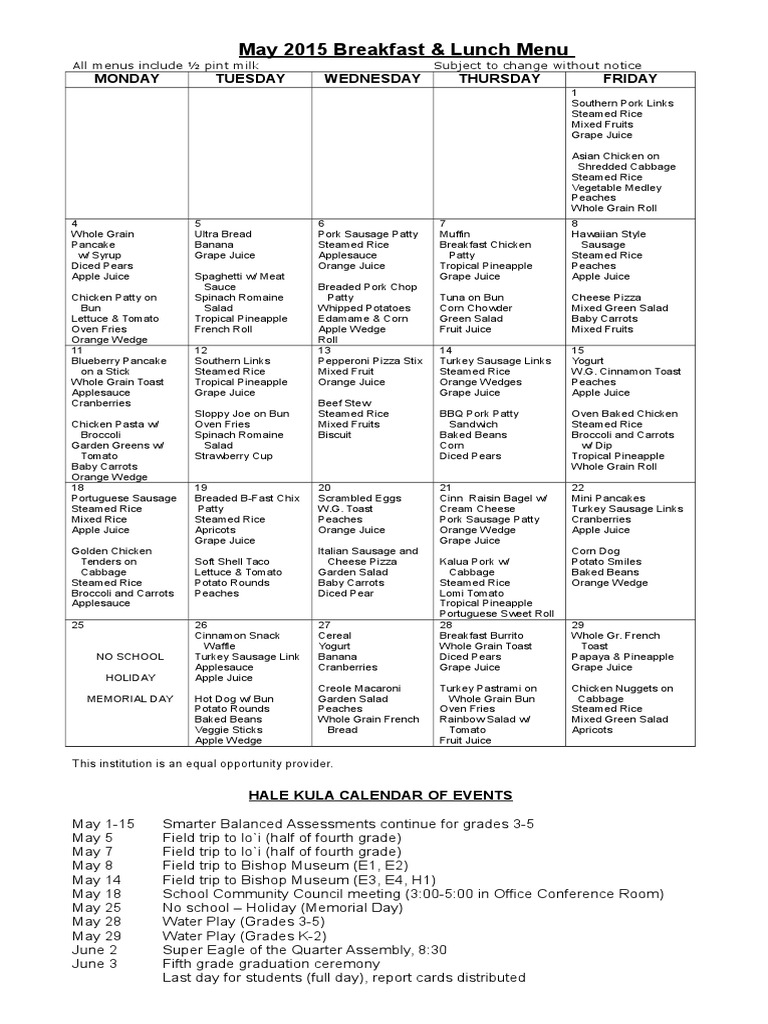 May Breakfast & Lunch Menu | PDF | Pancake | Sausage