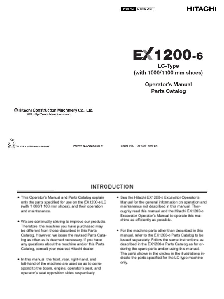 Parts Catalog (EX1200-6 LC-Type - With 1000 1100 MM Shoes) (EPM18J-OP2 ...