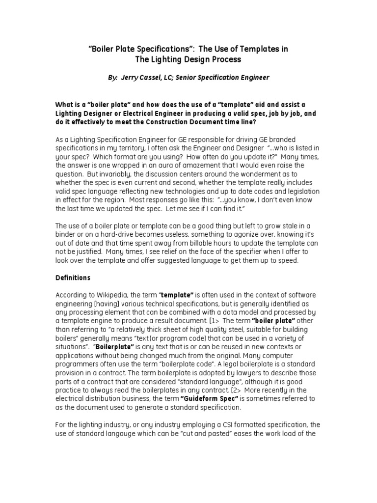 Boilerplate Specs in Lighting Design | PDF | Specification (Technical ...