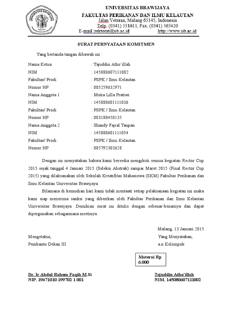 Surat Pernyataan Komitmen | PDF