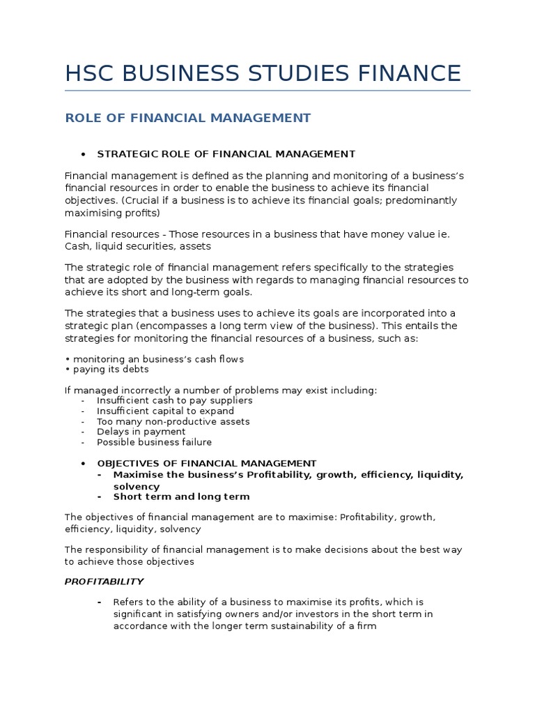 HSC Business Studies Finance | PDF | Debt | Loans