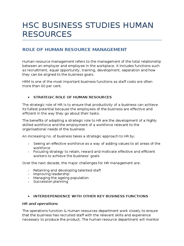 Hsc Business Studies Human Resources | Employment | Human Resource ...
