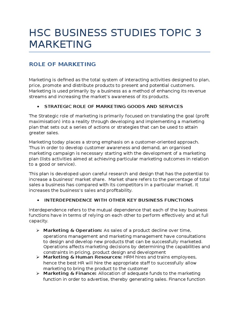 Hsc Business Studies Topic 3 Marketing | Market Segmentation | Marketing