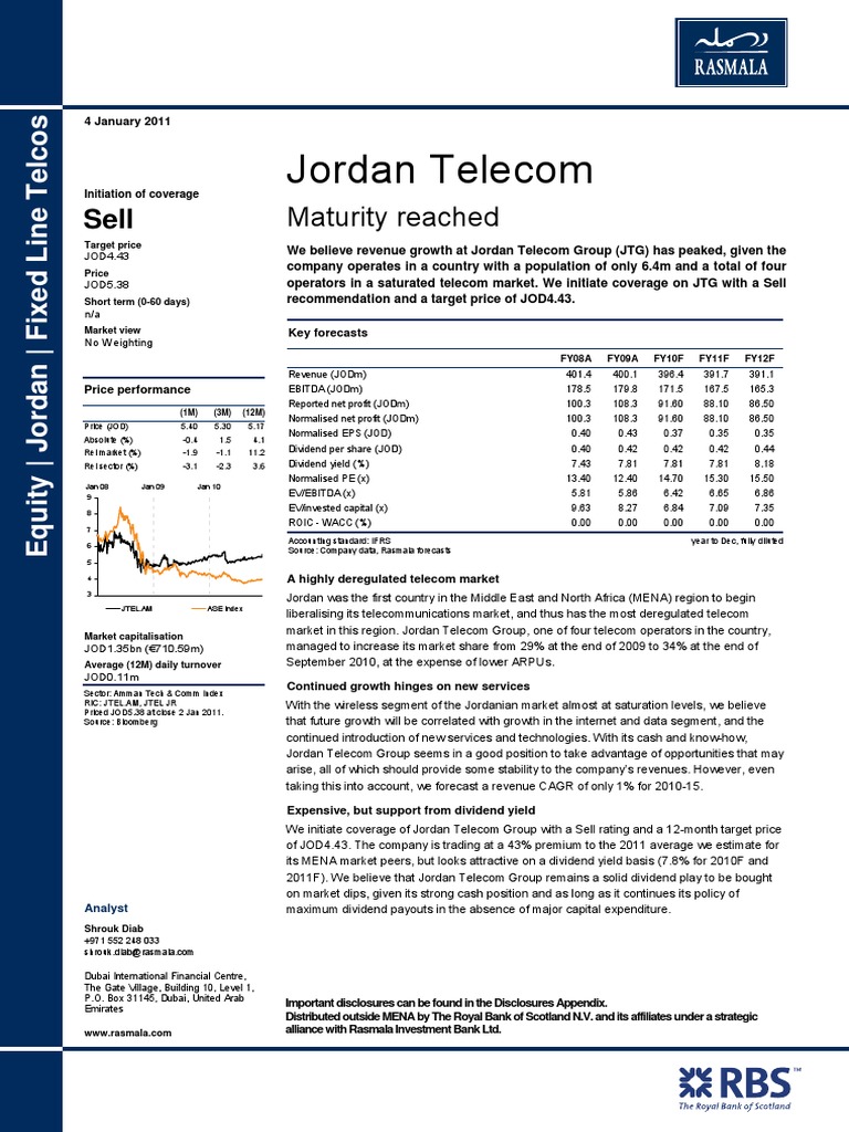 Jordan Telecom 04jan11 | PDF | Internet Access | Discounted Cash Flow