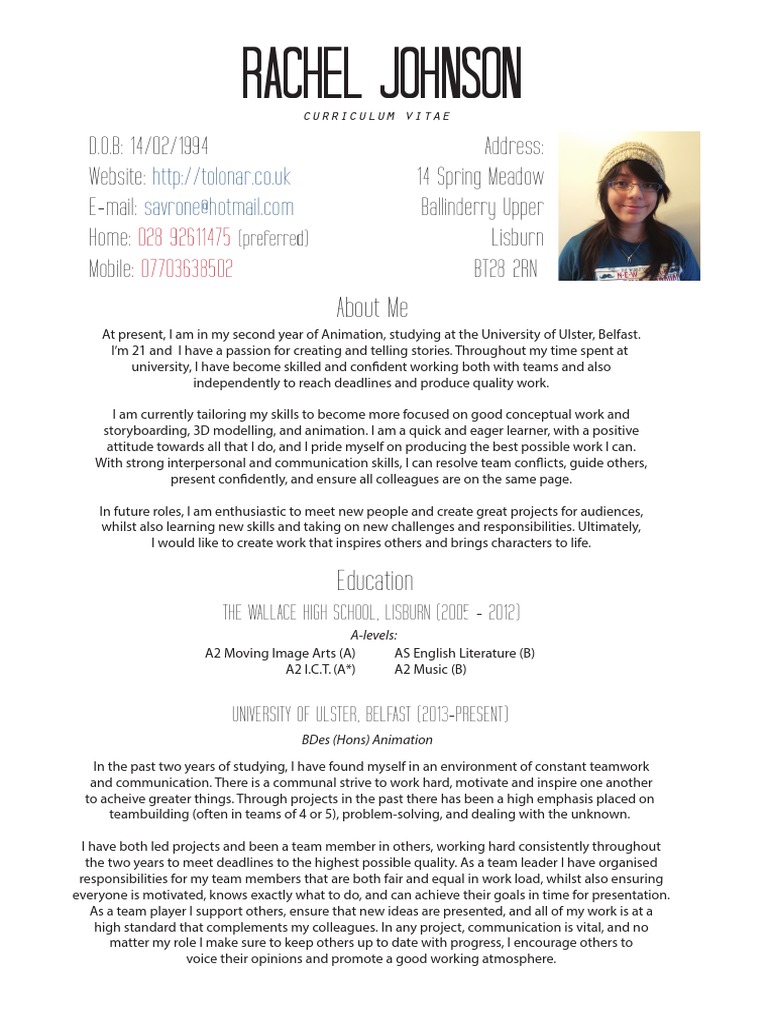 Rachel Johnson's Animation CV | PDF