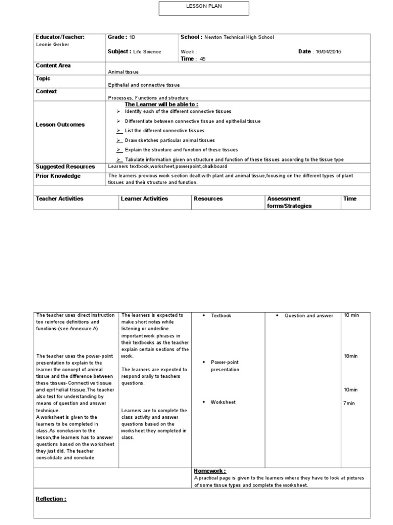 Life Science Grade 10-Animal Tissue | PDF