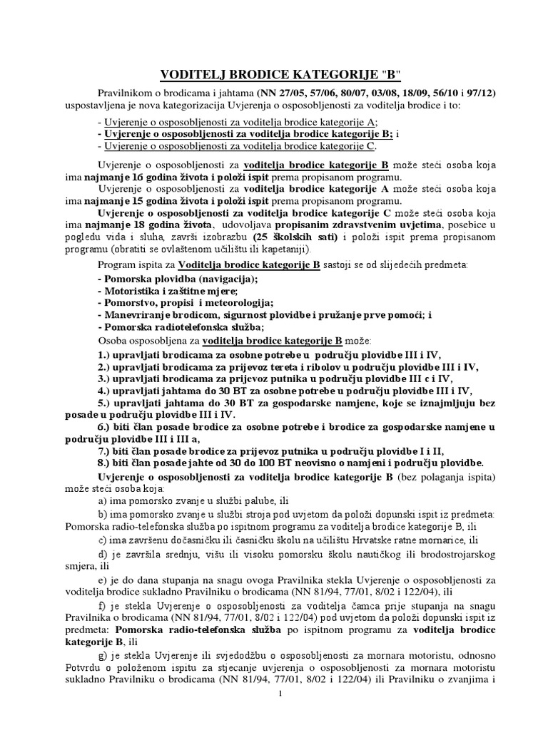 Voditelj Brodice Kategorije "B"