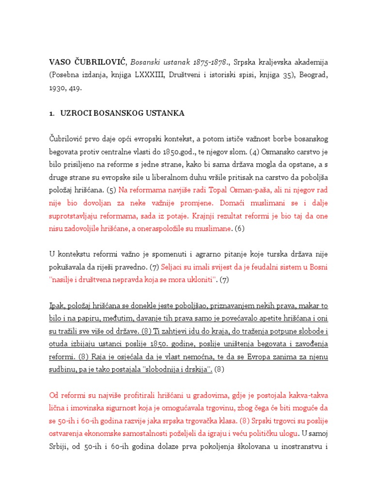 Vaso Cubrilovic Bosanski Ustanak PDF | PDF
