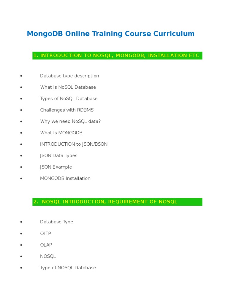 MongoDB Online Training | PDF | Mongo Db | No Sql