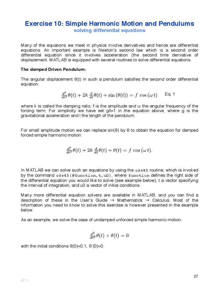 Simple Harmonic Motion and Pendulums | Download Free PDF | Ordinary ...