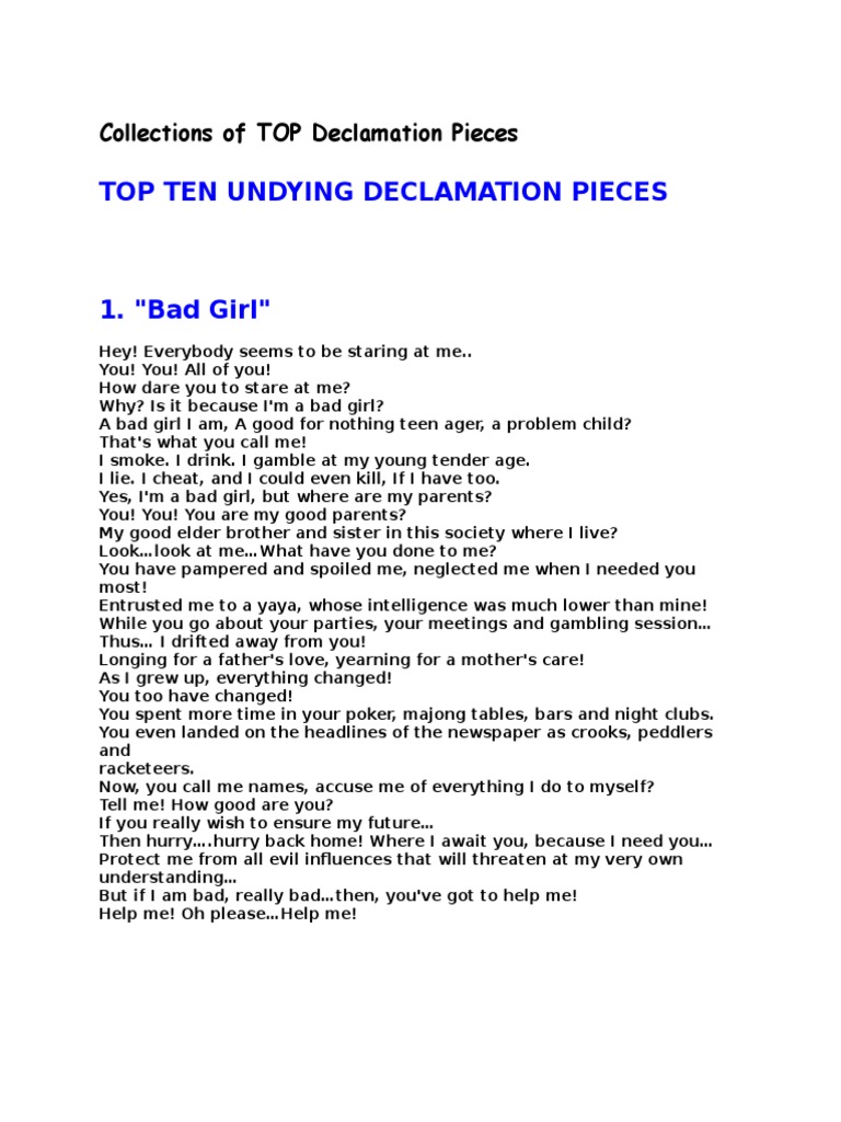 A Collection of Moving and Thought-Provoking Declamation Pieces ...