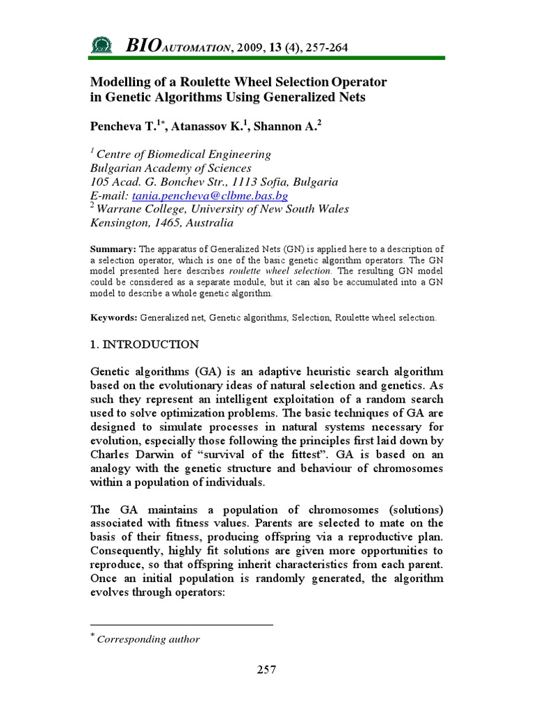 Roulette Wheel Pdf Genetic Algorithm Natural Selection