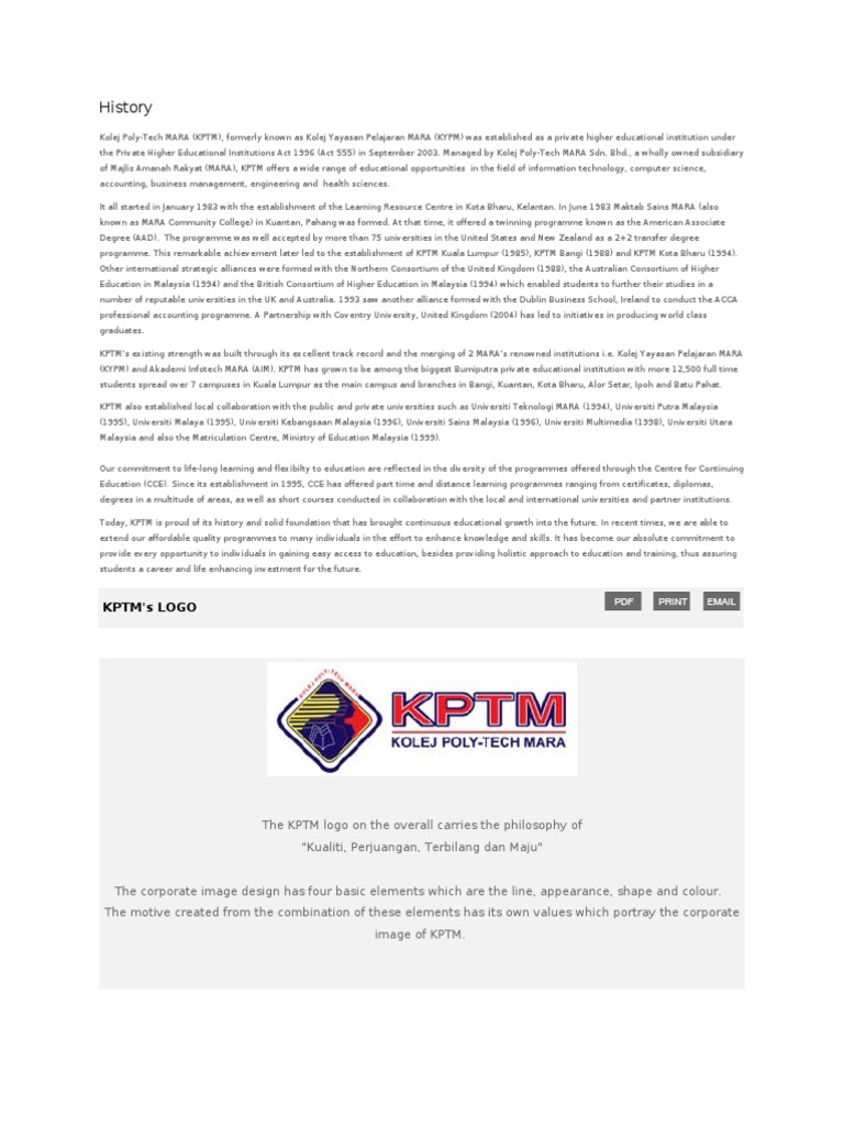 Kolej Poly-Tech MARA (KPTM), Formerly Known As | PDF | Leadership