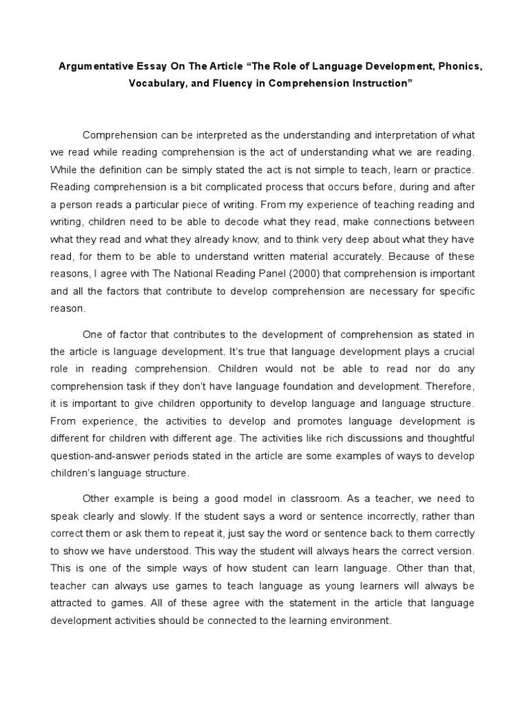 Argumentative Essay On The Article | PDF | Phonics | Reading Comprehension