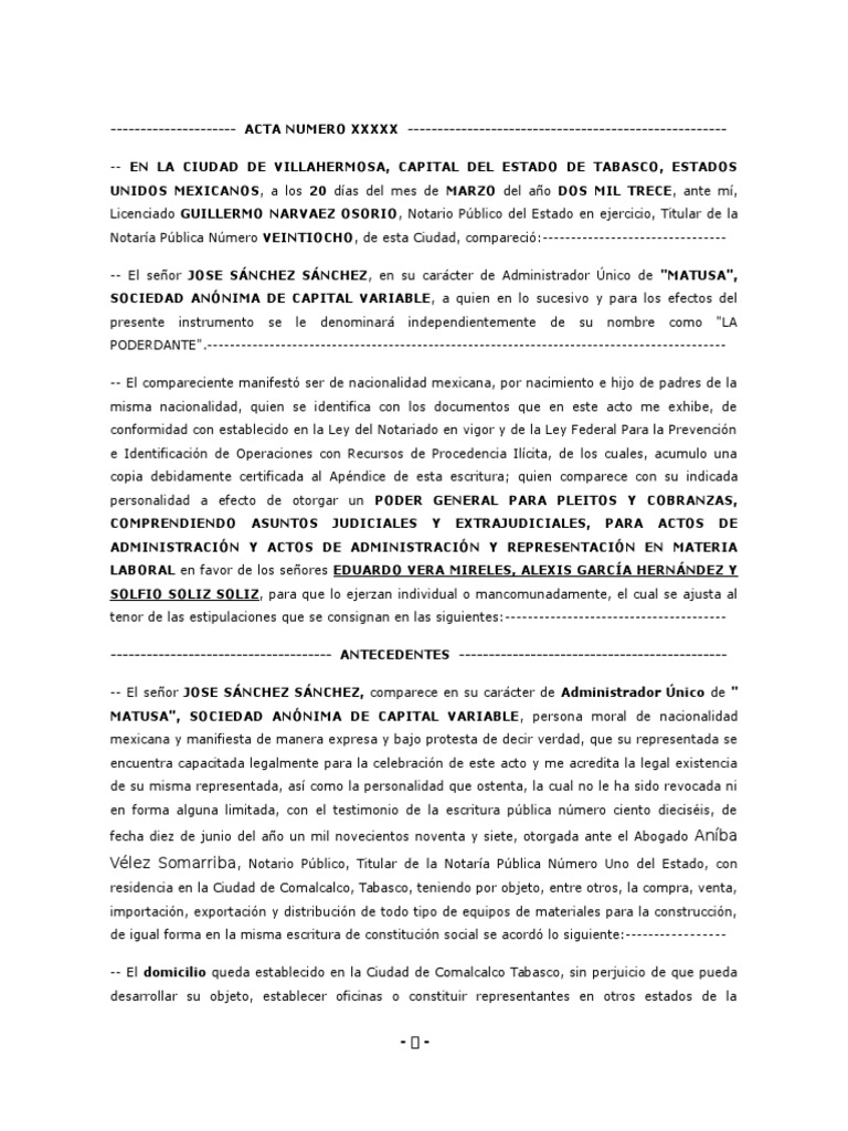 Poder Notarial Modelo | PDF | México | Derecho laboral