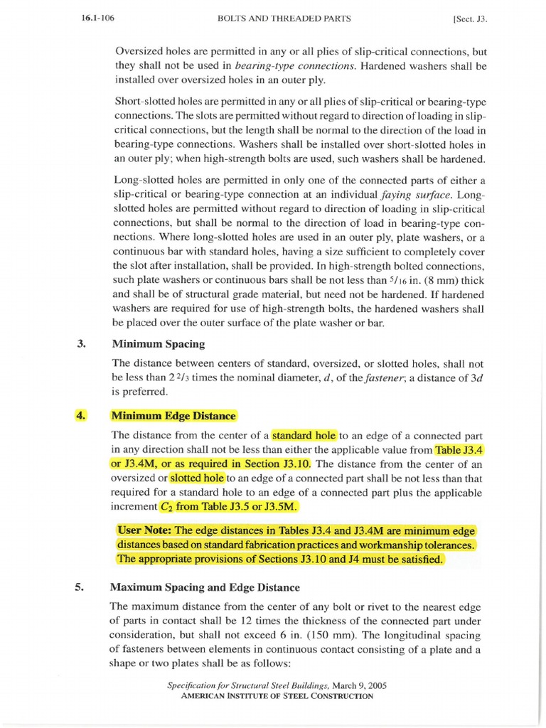 Refernce For Slotted Holes Distances-Aisc | PDF
