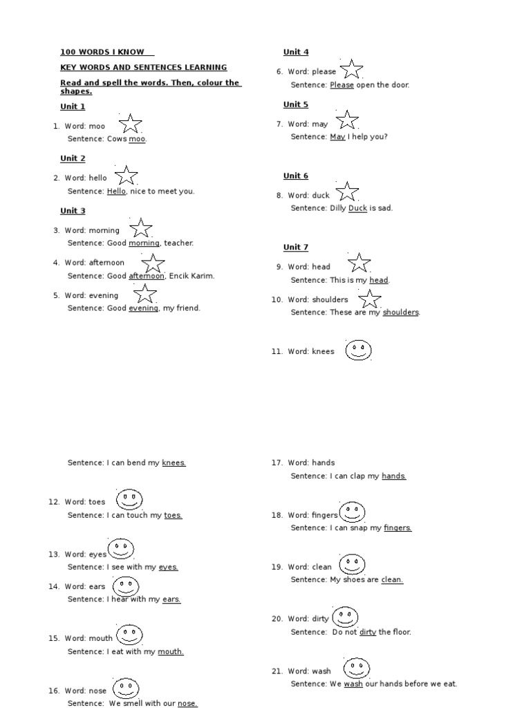 100 Words I Know | PDF | Classroom