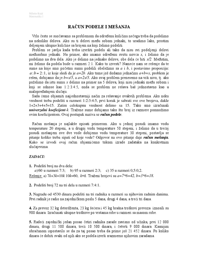 Racun Podele I Mesanja | PDF