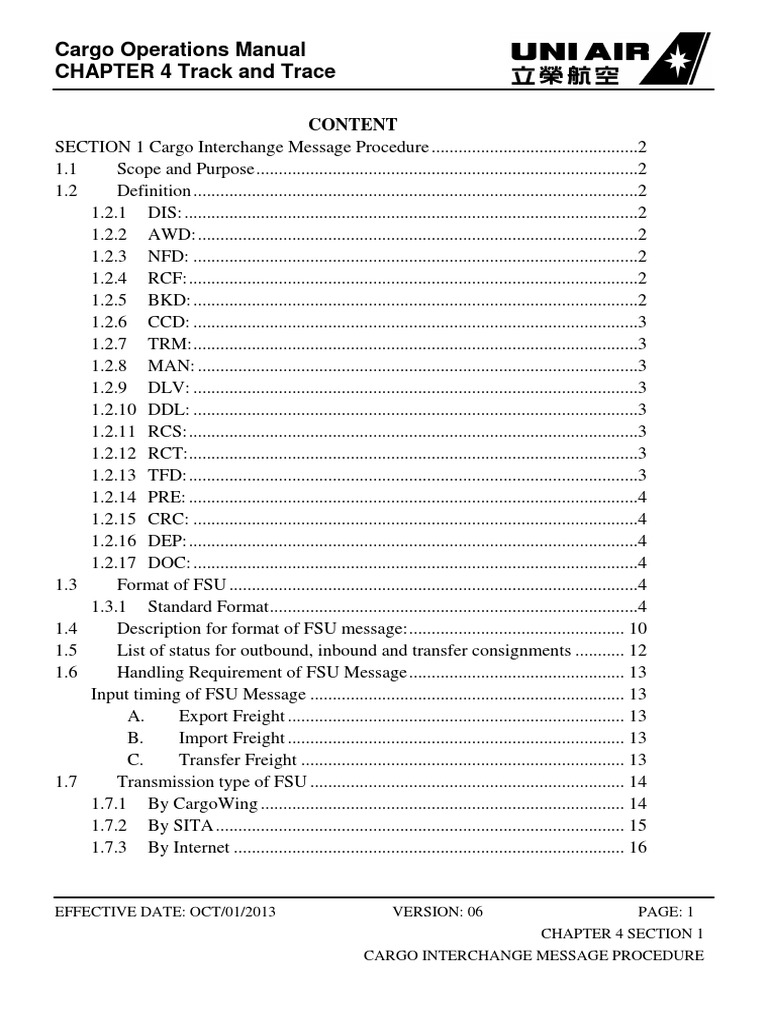 Cargo Operations Manual CHAPTER 4 Track and Trace: Content | PDF ...